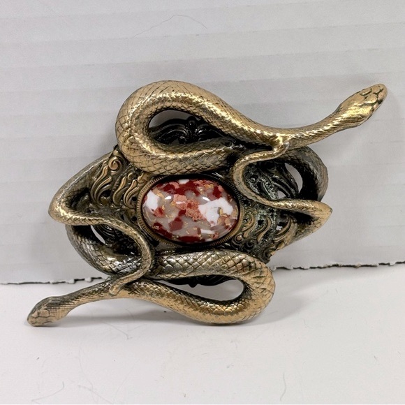 Vintage | Jewelry | Vintage Art Deco Intertwined Twisted Snakes Brass ...
